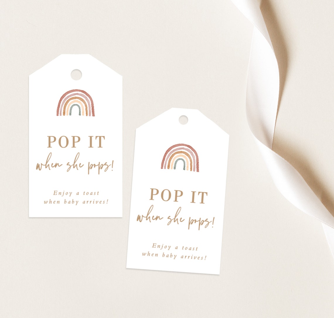Pop When She Pops Tag Mini Champagne Bottle Tag Template - Etsy