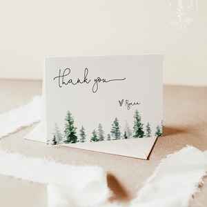 Winter Thank You Card Template, Editable Thank You Cards, Rustic Pine ...