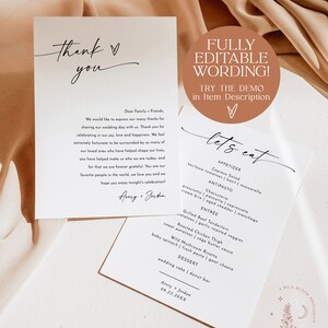 Minimalist Menu + Thank You Letter Template, Modern Place Setting ...