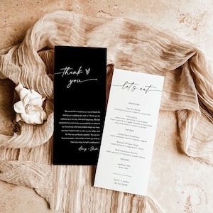 Minimalist Menu + Thank You Letter Template, Wedding Napkin Note ...