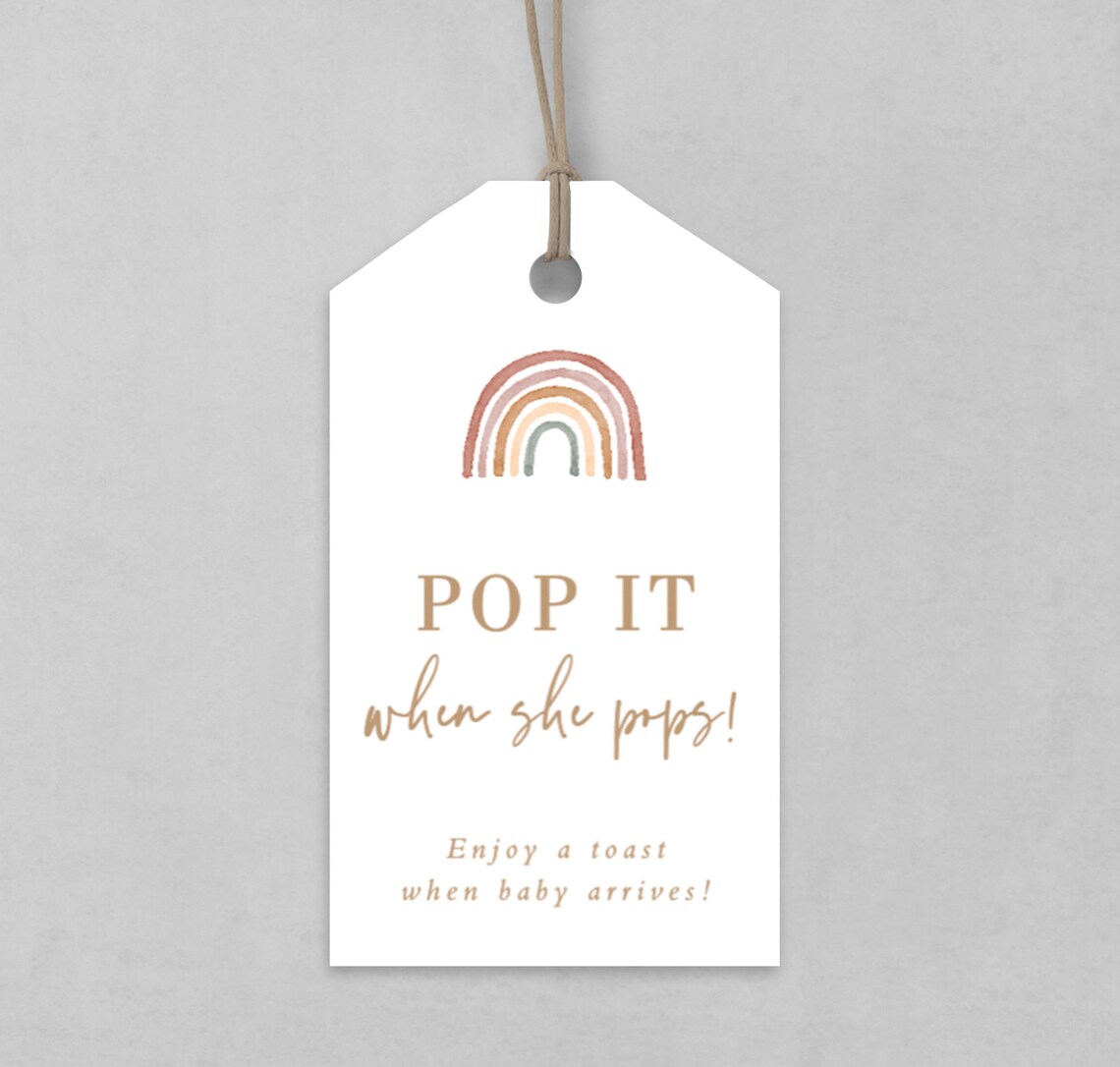 Pop When She Pops Tag Mini Champagne Bottle Tag Template - Etsy