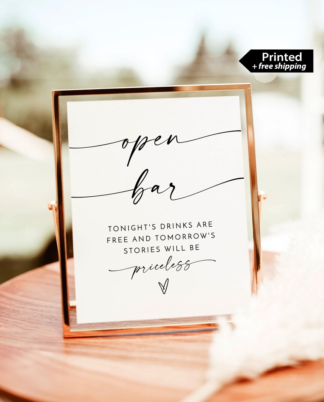 Printed Shipped Open Bar Sign, Printed Wedding Sign, Modern Minimalist ...