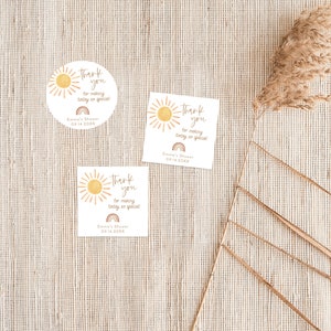 Sunshine Baby Shower Favor Tag, Rainbow Thank You Tag, Editable Favor ...