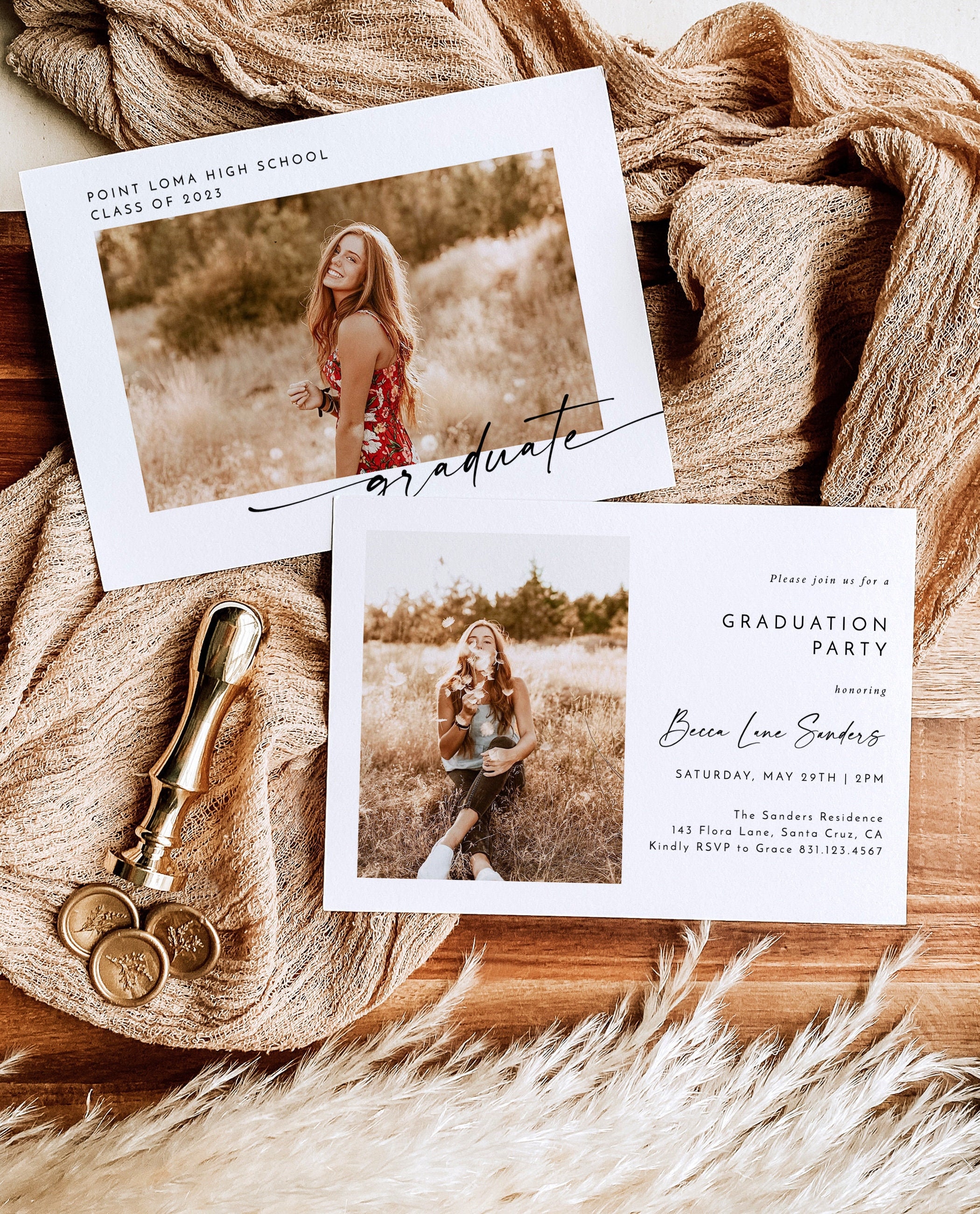 Paper & Party Supplies Modern Graduation Party Invite Photo Graduation ...