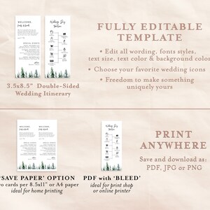 Winter Welcome Letter & Itinerary, Rustic Pine Tree Wedding, Mountain Tree Wedding, Order of ...
