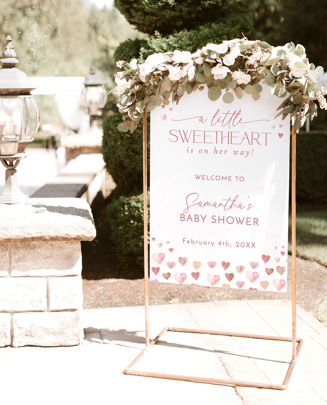 Girl Baby Shower Welcome Sign Template, A Little Sweetheart, Pink Baby ...