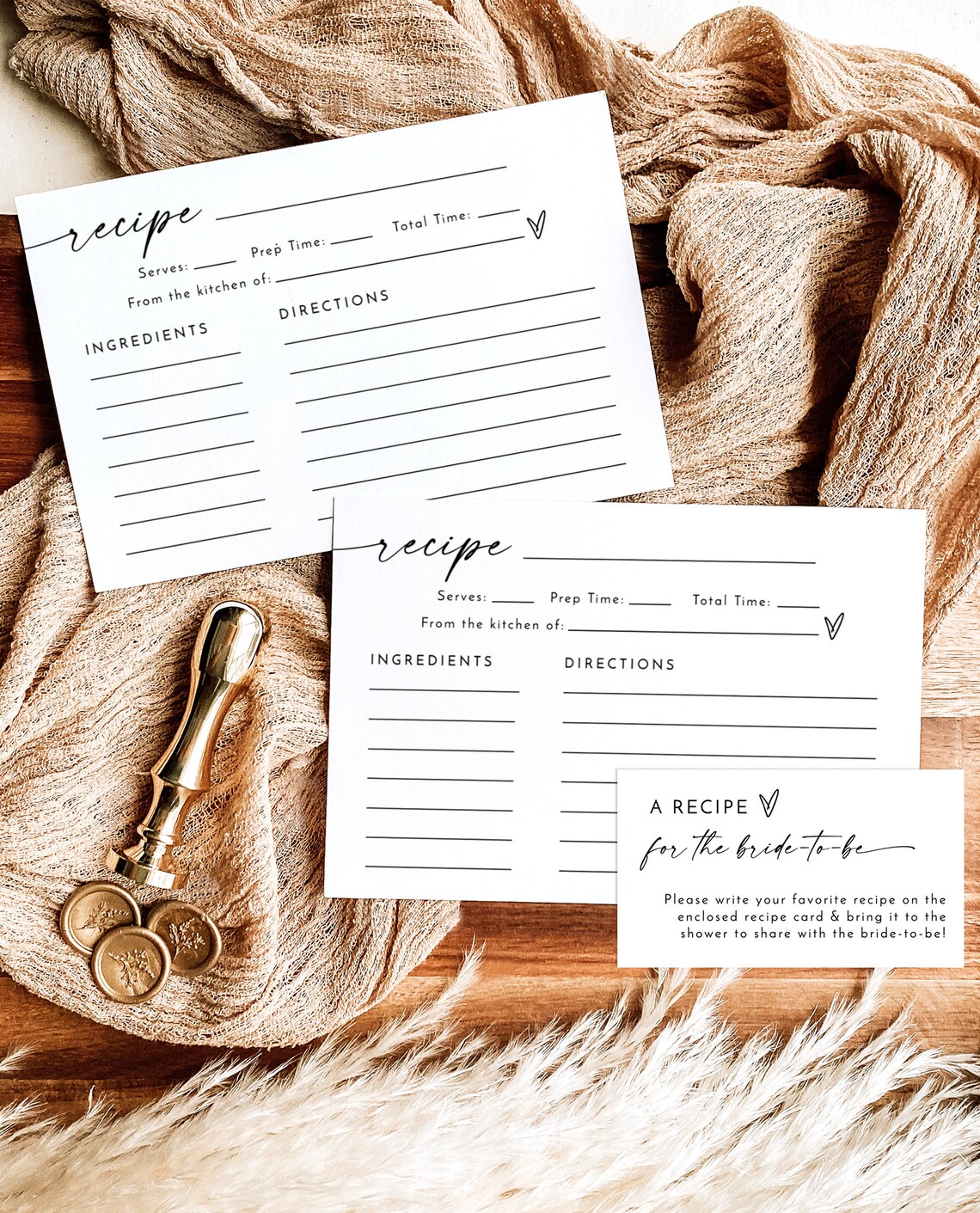 Minimalist Recipe Card Template Bridal Shower Recipe Card - Etsy