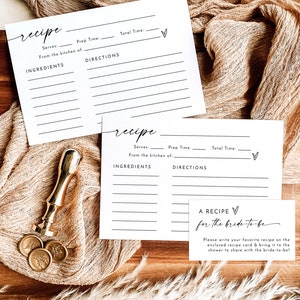 Minimalist Recipe Card Template, Bridal Shower Recipe Card Insert, Boho ...