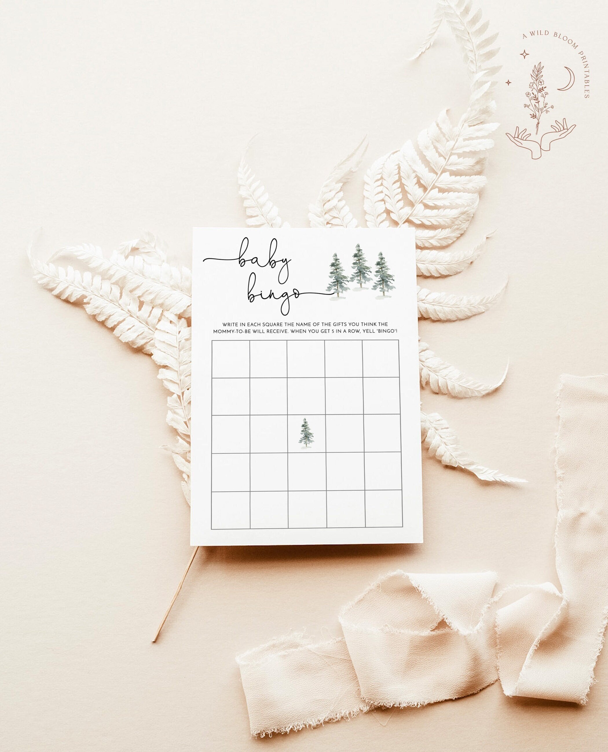 Winter Baby Shower Bingo Game Pine Tree Baby Shower Game | Etsy