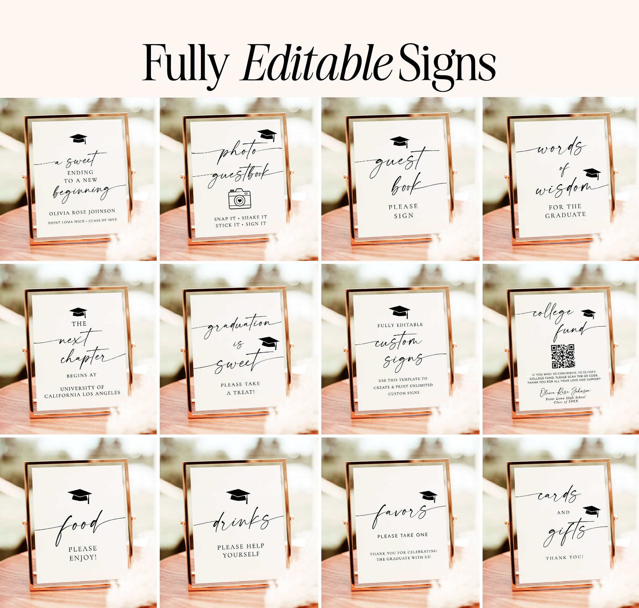 Graduation Party Sign Bundle, Modern Minimalist Table Signs, Welcome ...