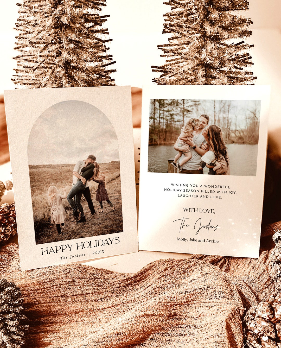 Photo Christmas Card Template, Boho Holiday Card, Minimalist Holidays ...