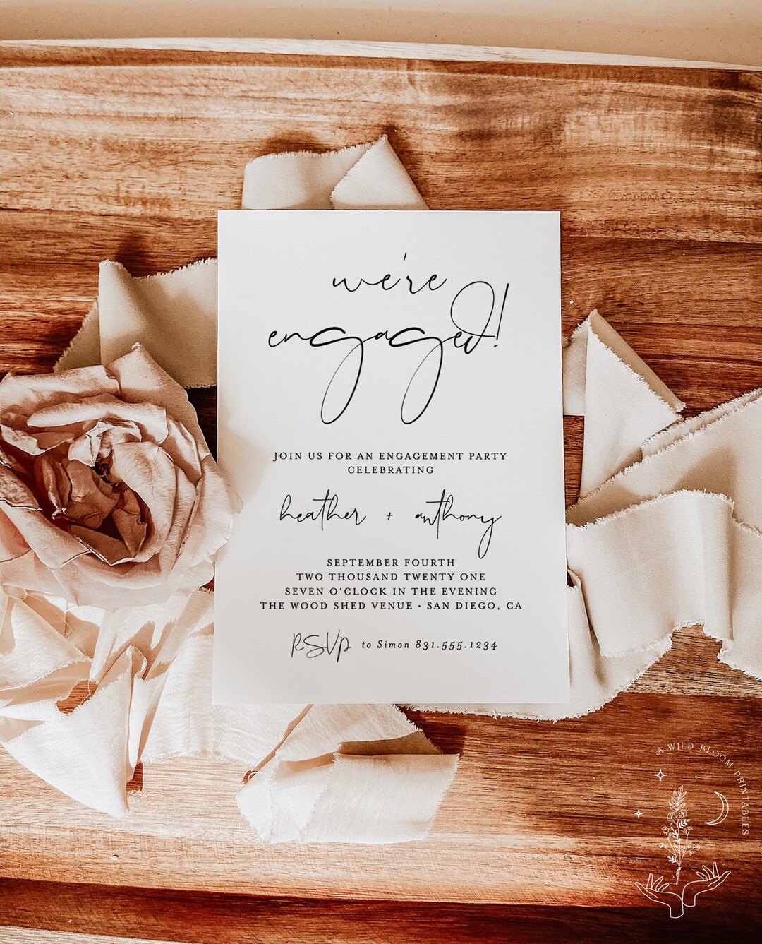 Minimal Engagement Party Invitation Editable Template, Printable ...