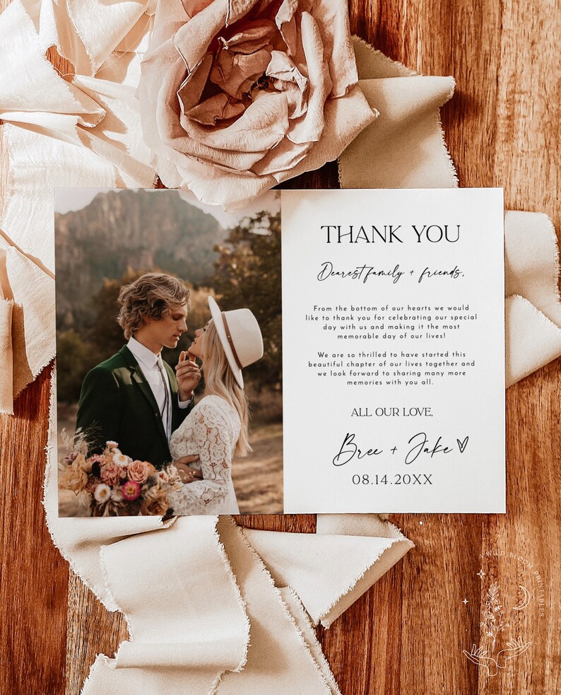 Boho Thank You Card Photo Thank You Card Minimalist - Etsy