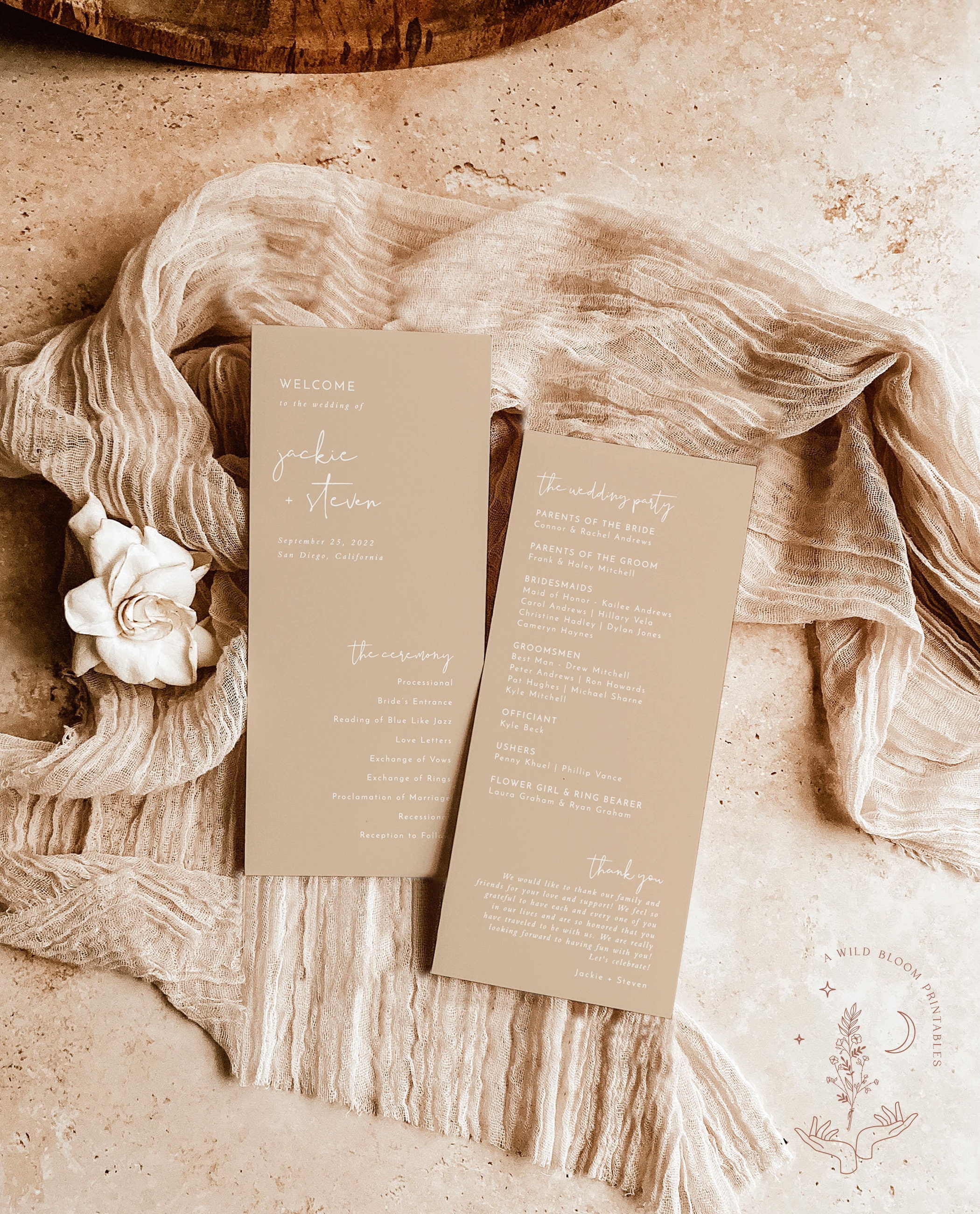 Minimalist Wedding Program Template Printable Order of | Etsy