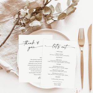 Minimalist Menu + Thank You Letter Template, Modern Place Setting ...