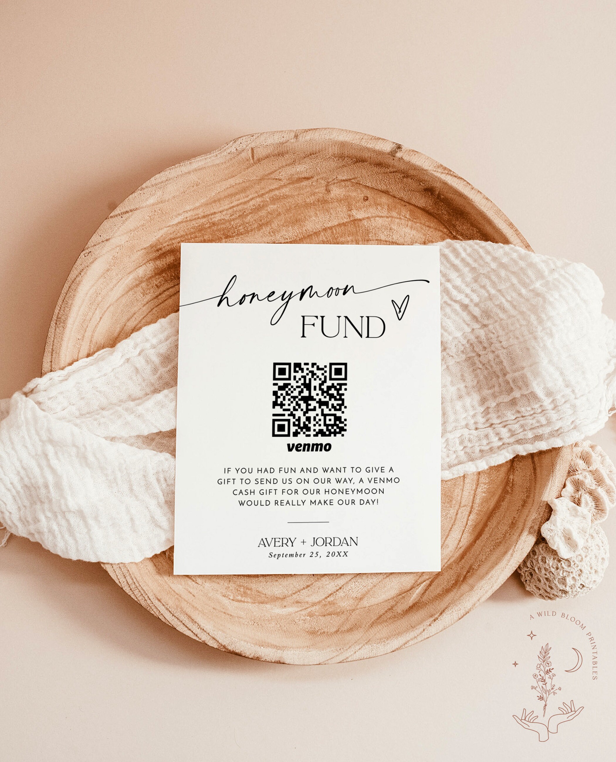 Honey Fund QR Code Sign, Minimalist Wedding Honeymoon, Venmo Modern ...