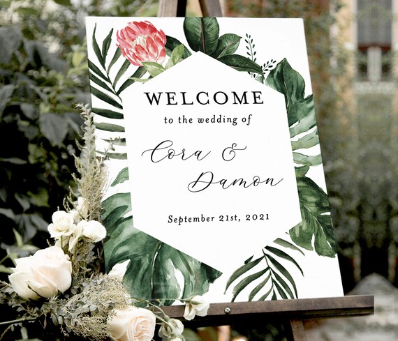 Tropical Wedding Welcome Sign Template Modern Tropical | Etsy