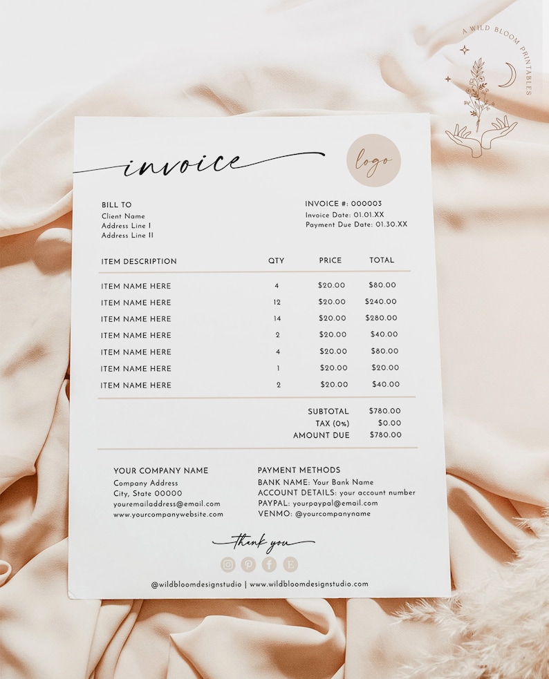 Minimalist Invoice Template Boho Small Business Modern - Etsy