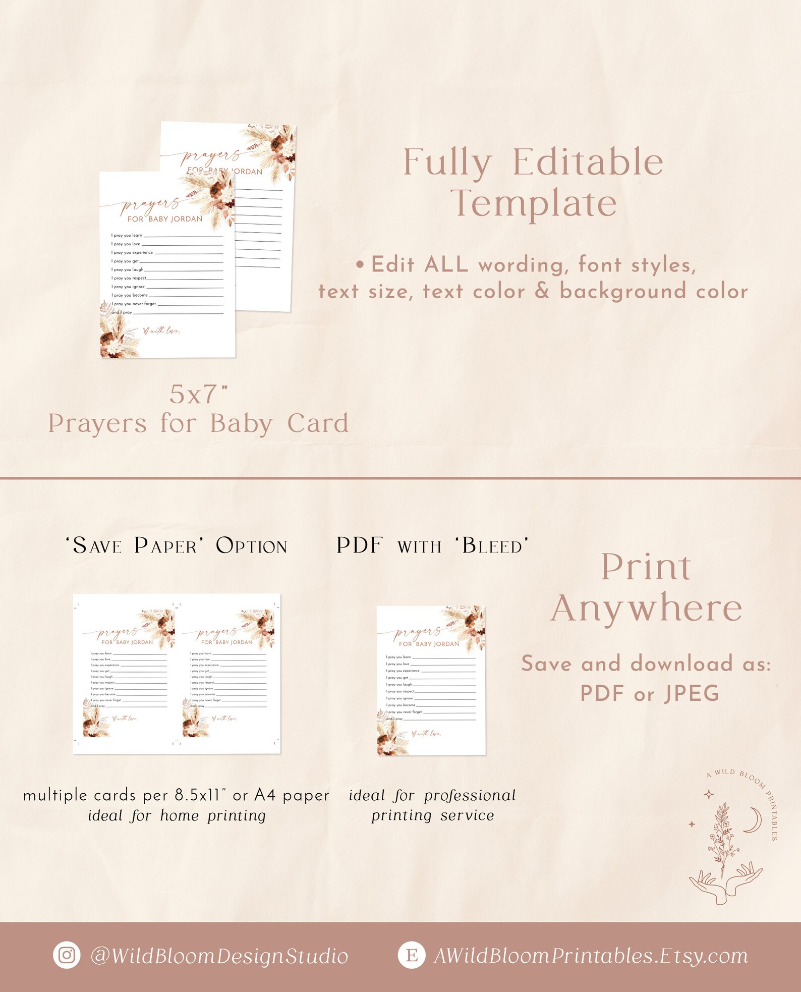 Prayers for Baby Card Boho Baby Shower Terracotta Baby - Etsy