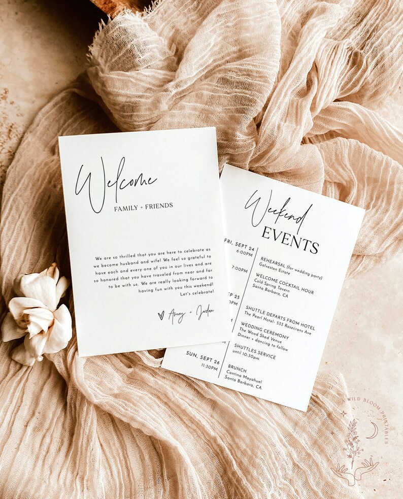 Minimalist Wedding Events Card Template Modern Weekend - Etsy