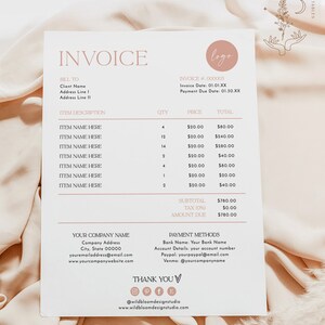 Minimalist Invoice Template, Boho Small Business, Modern Client Invoice ...