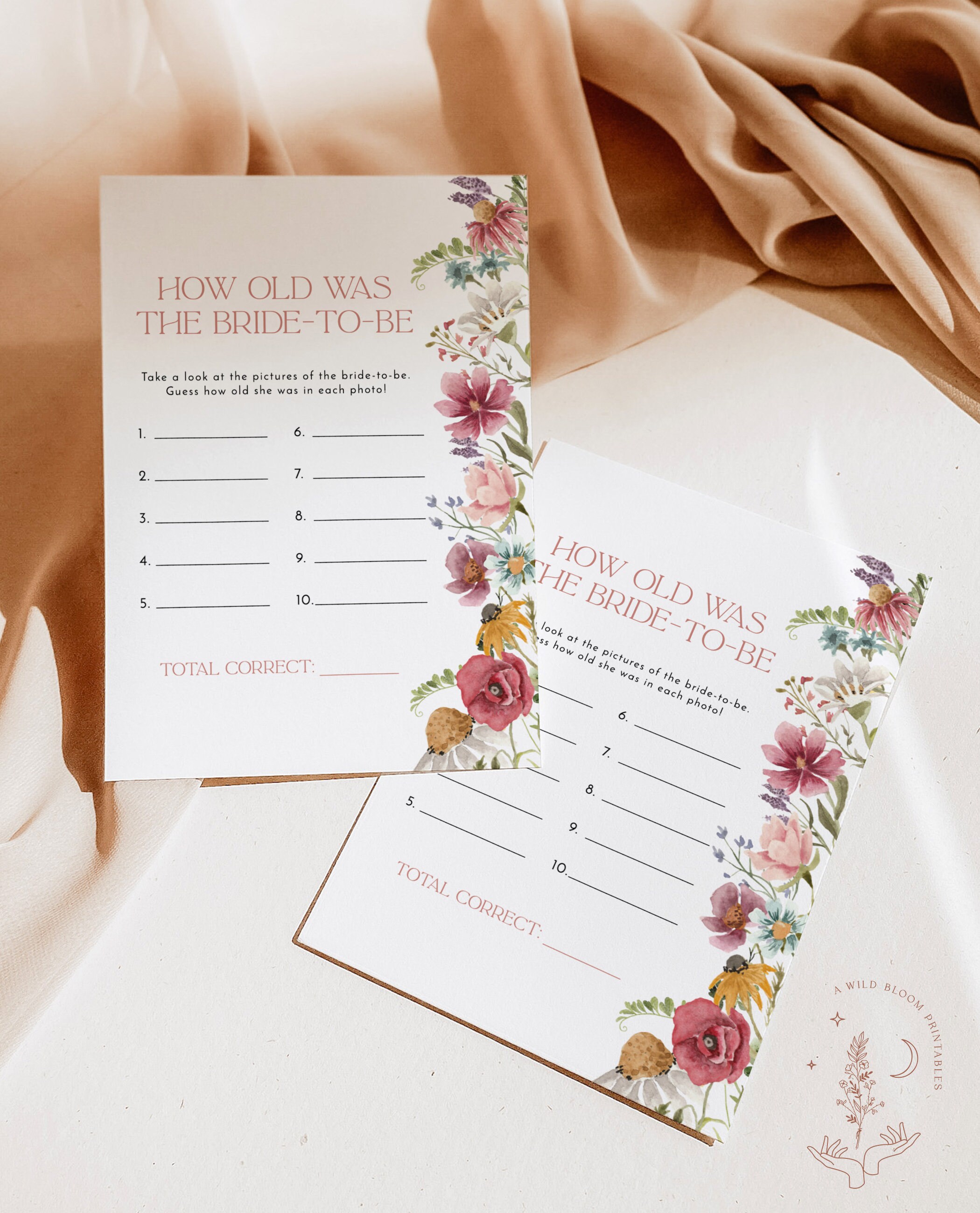 Guess the Bride's Age Game, Wildflower Bridal Shower, How Old Was the ...