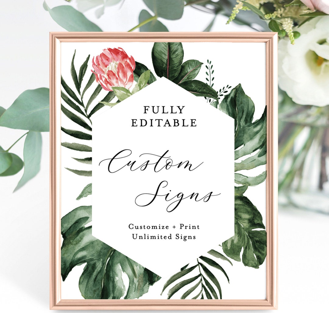 Tropical Custom Wedding Sign Template Editable Tropical Baby Shower ...