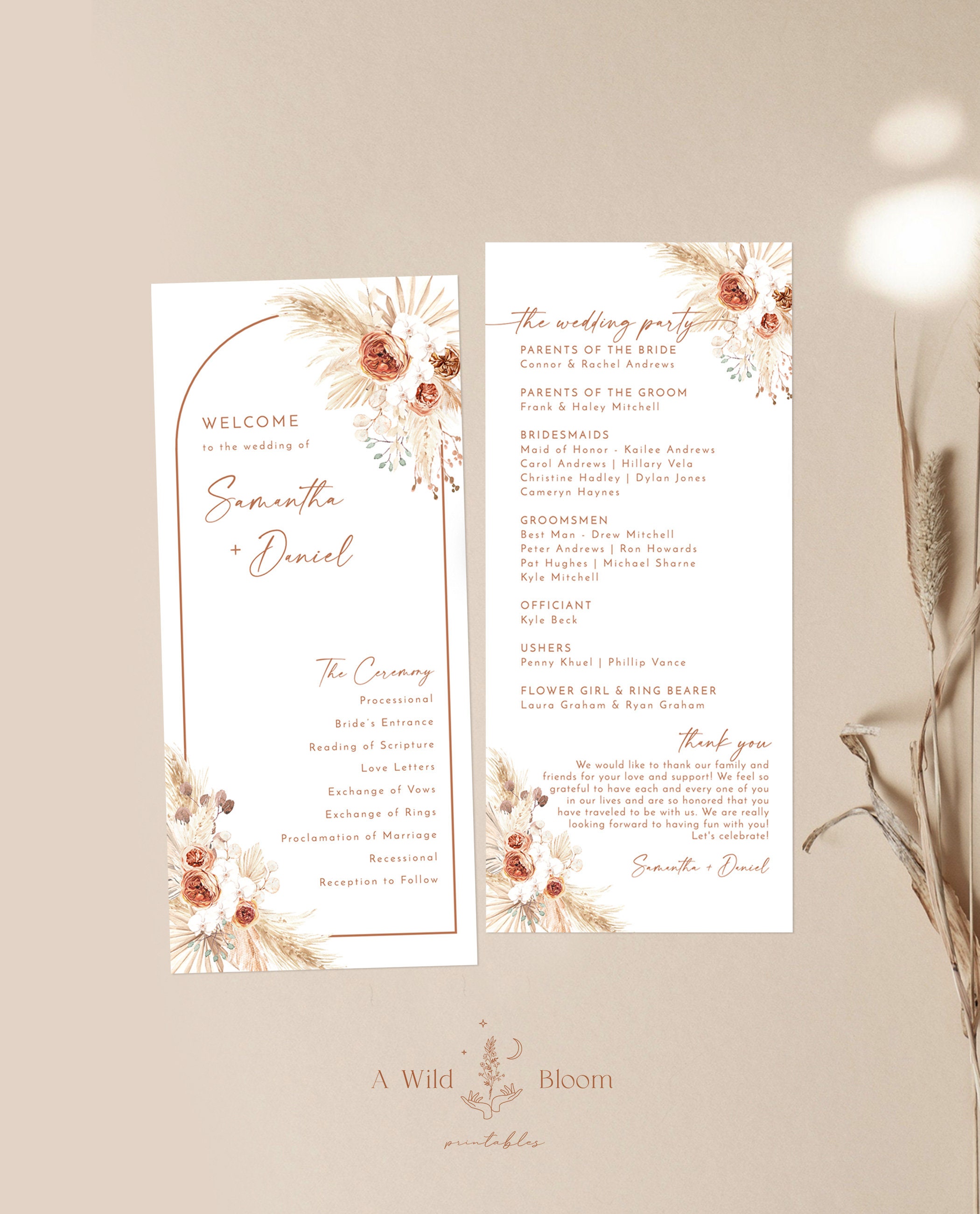 Bohemian Wedding Program Desert Wedding Program Printable - Etsy