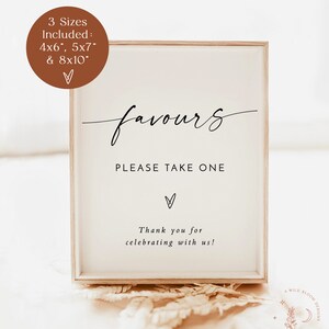 Minimalist Favours Sign Template Modern Wedding Favours Sign Wedding ...