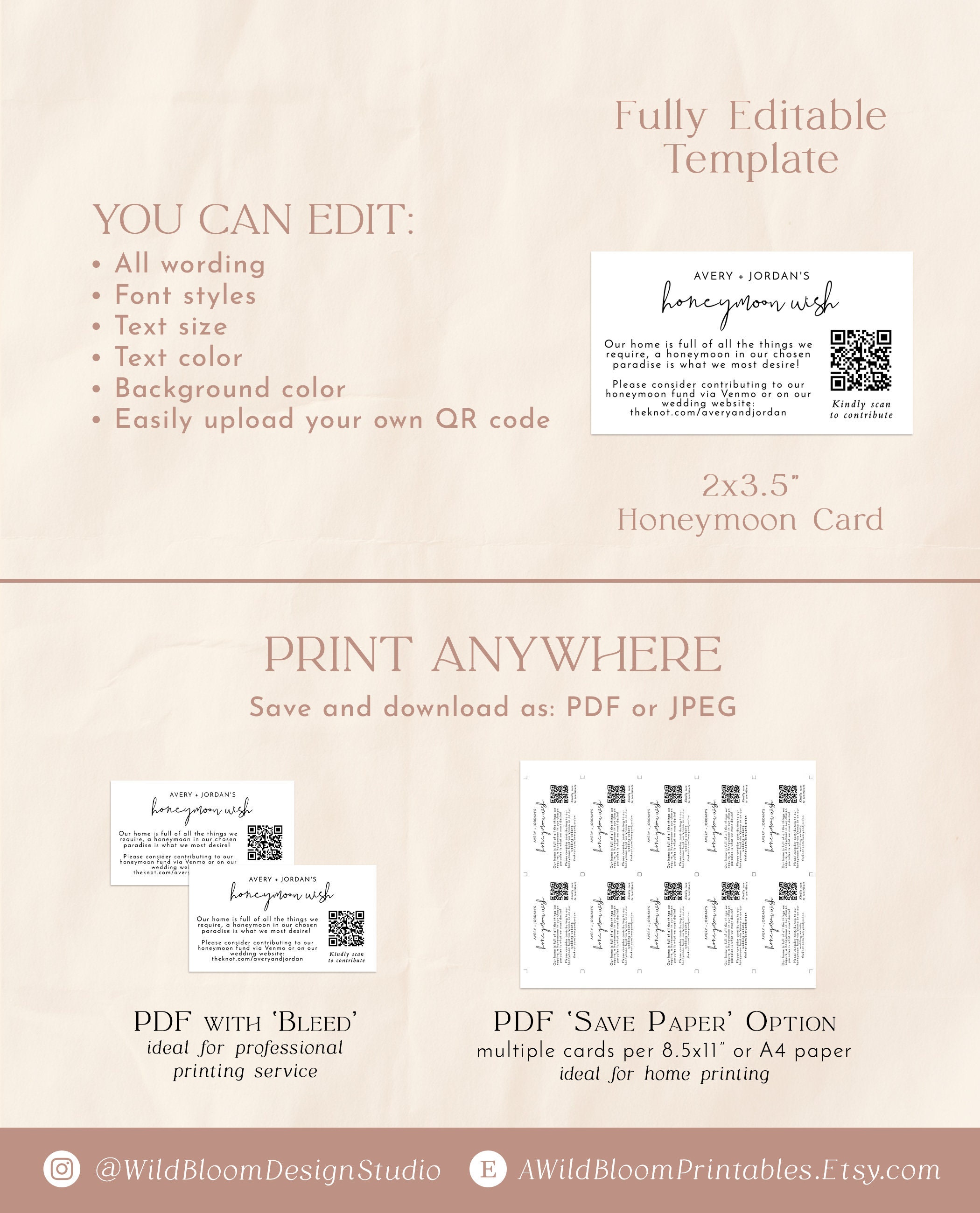 Modern Wedding Cash Card Minimalist Wedding Honeymoon Fund - Etsy