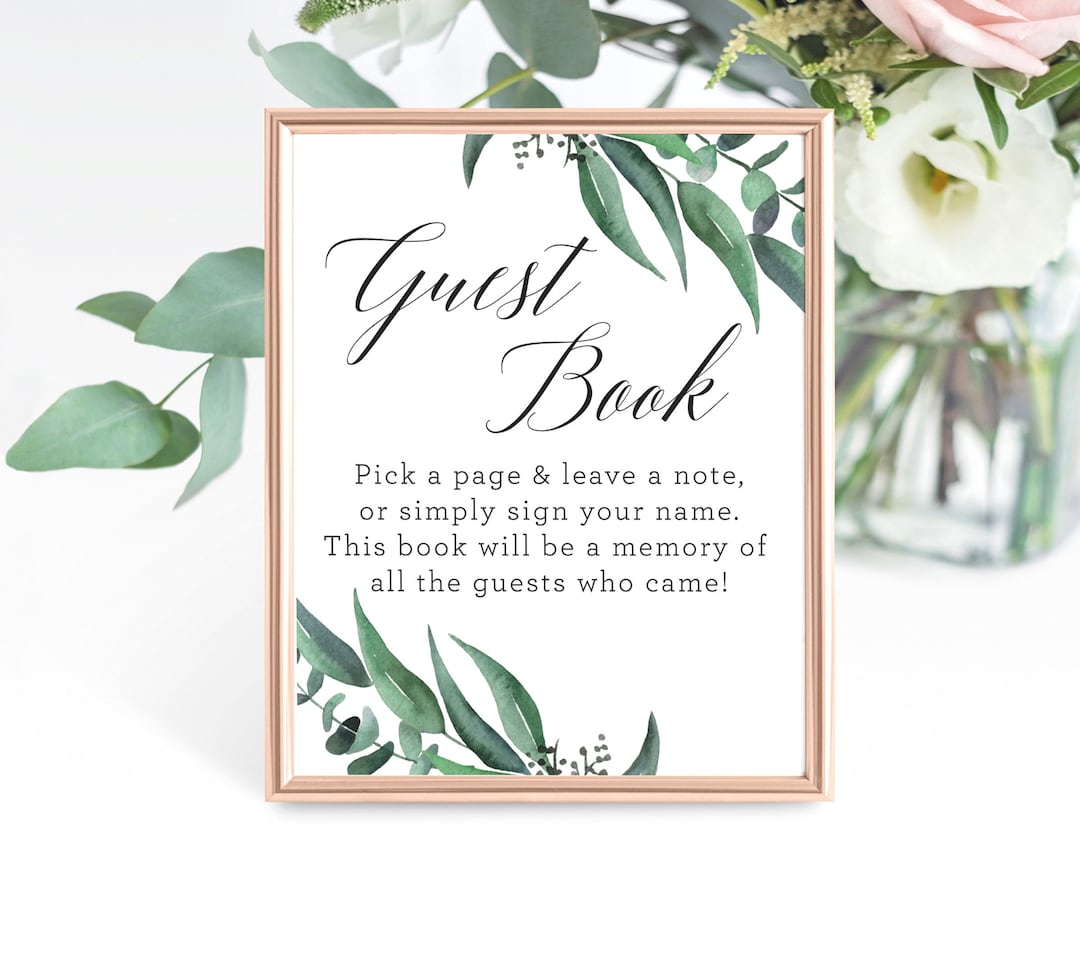 Printable Guest Book Sign Eucalyptus Watercolor Baby Shower, Greenery ...