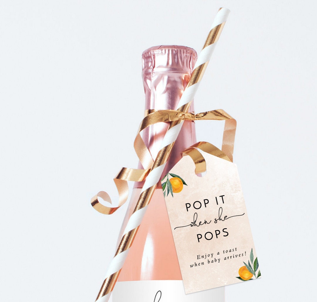 Pop When She Pops Tag, Mini Champagne Bottle, Baby Shower Tags, Little ...