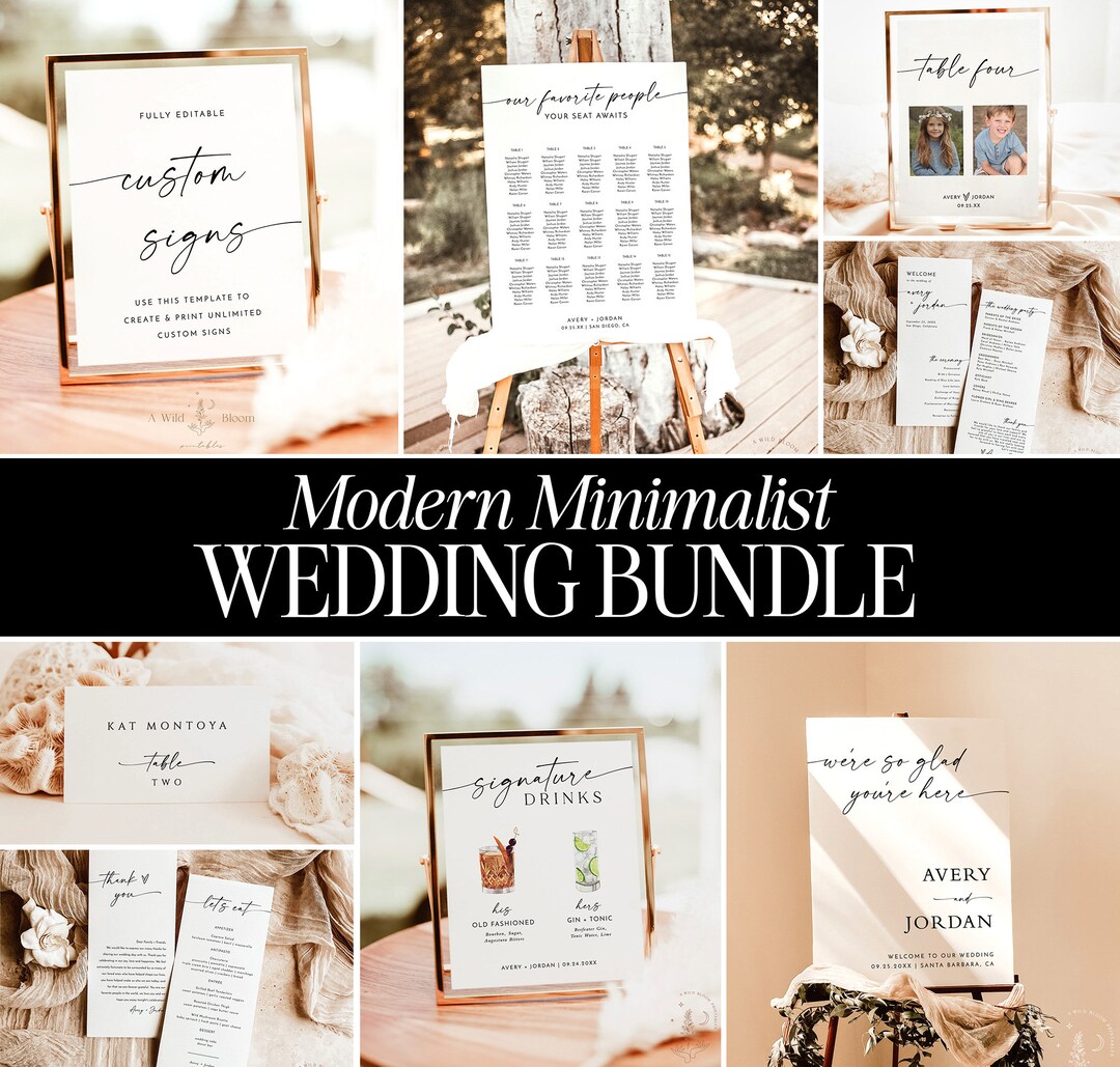 Minimalist Wedding Bundle Template, Wedding Sign Templates, Modern ...