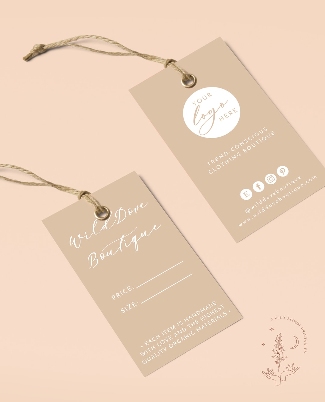 Boho Small Business Hang Tag, Boutique Clothing Tag Template, Modern ...