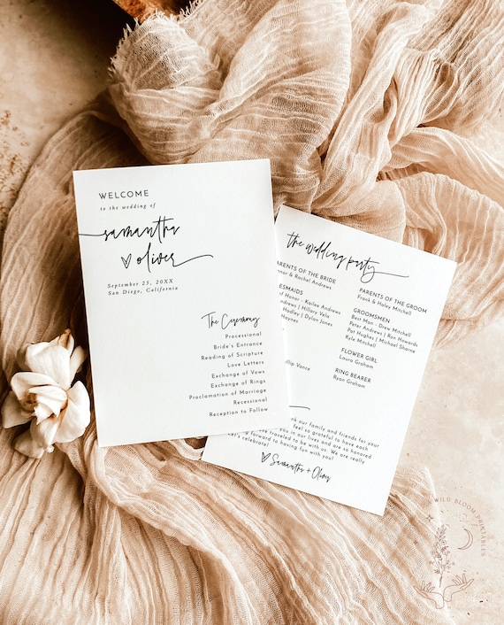 Minimalist Wedding Program Template Printable Order of - Etsy