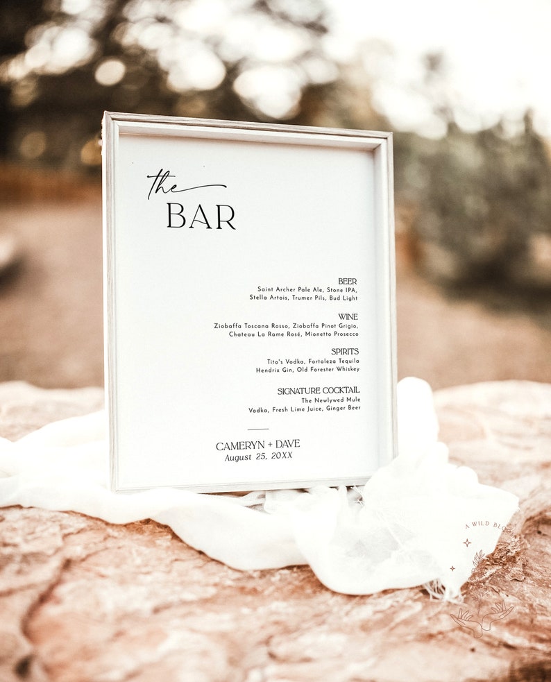 Modern Wedding Bar Menu Sign Modern Minimalist Bar Menu Sign - Etsy