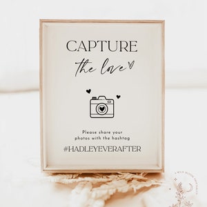 Capture the Love Sign, Minimalist Wedding Photo, Modern Hashtag, Social ...