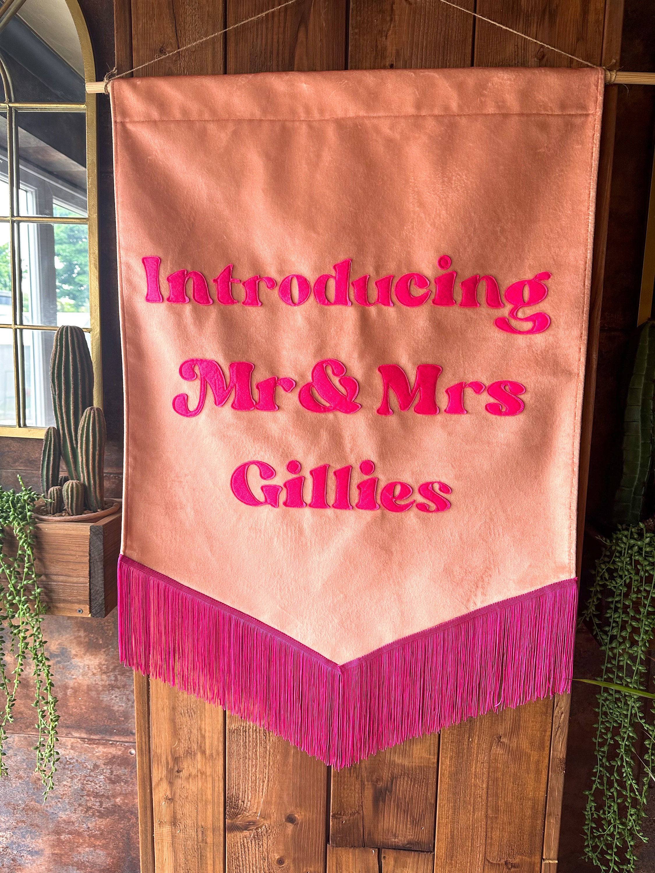Fringed Velvet Wedding Banner: Custom Fabric Sign - Etsy