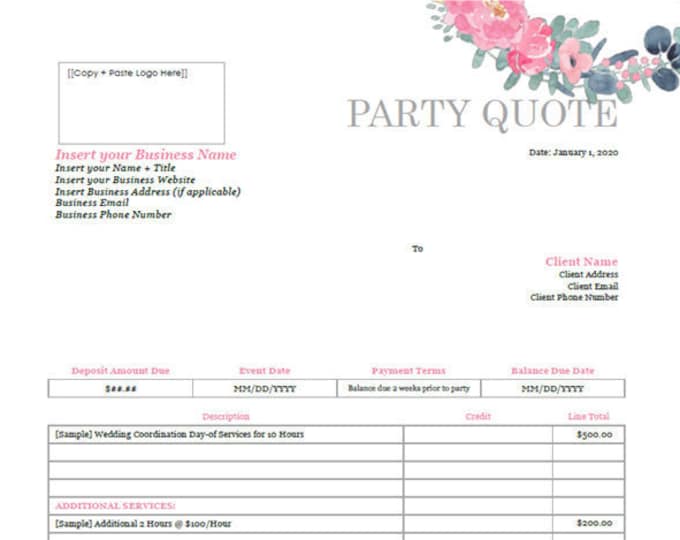 Price Quote Template PDF PRINTABLE EDITABLE Proposal | Etsy