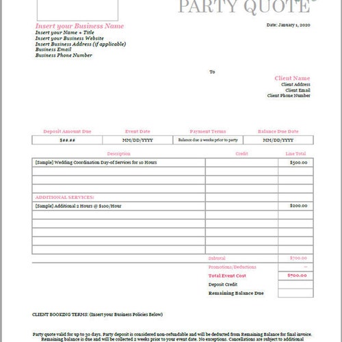 Price Quote Template PDF PRINTABLE EDITABLE Proposal - Etsy