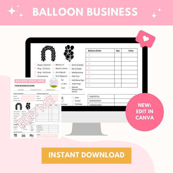 Balloon Business Invoice Template - Etsy