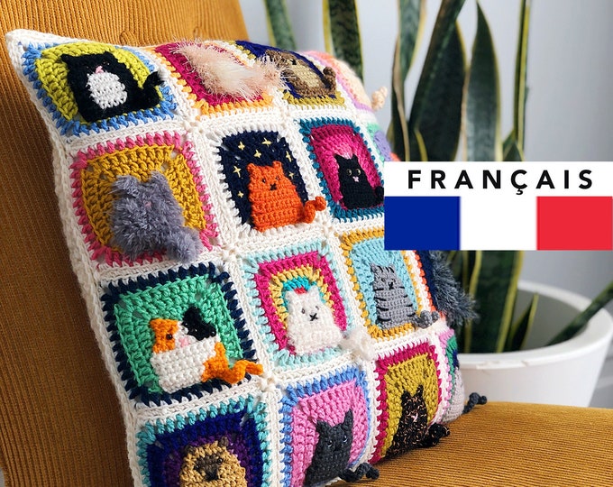 Many Cats Square ENGLISH Crochet Pattern PDF Granny Square Afghan Block ...