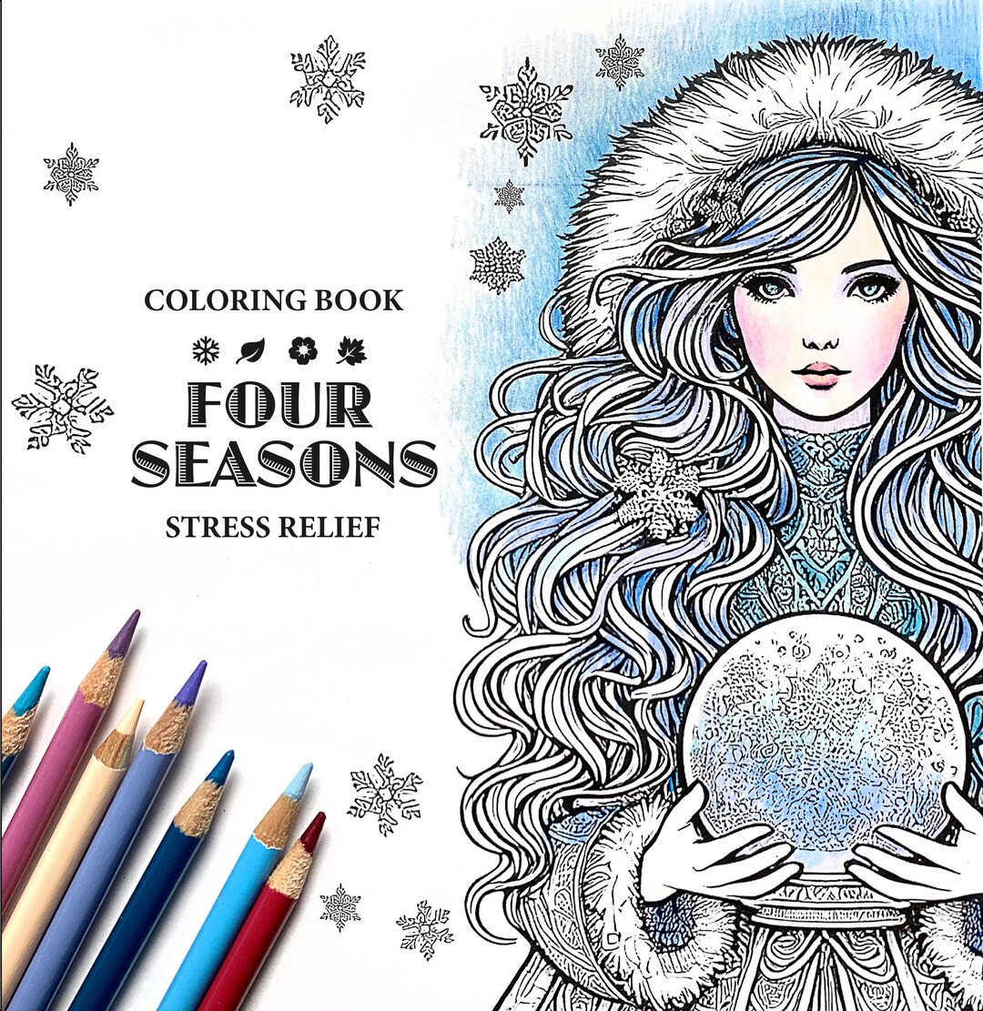 Four Seasons Printable Coloring Pages for Kids and Adults, 12 Women ...