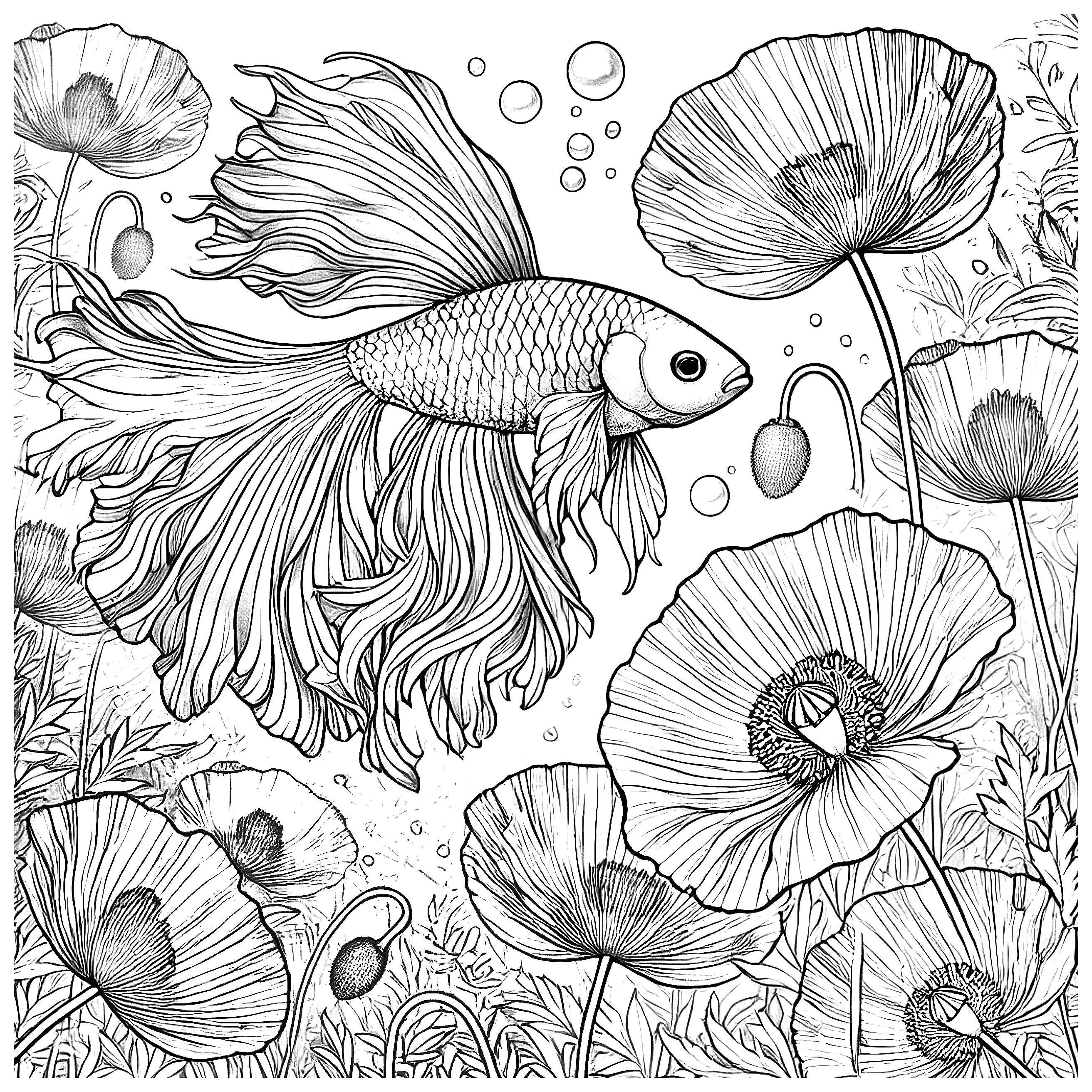 12 Assorted Fish and Flowers Coloring Pages - Adult and Kids Coloring ...