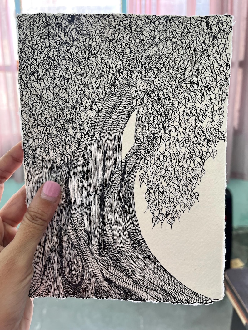 Original Ink Tree Drawing: Hand-drawn Botanical Art on Textured Paper ...