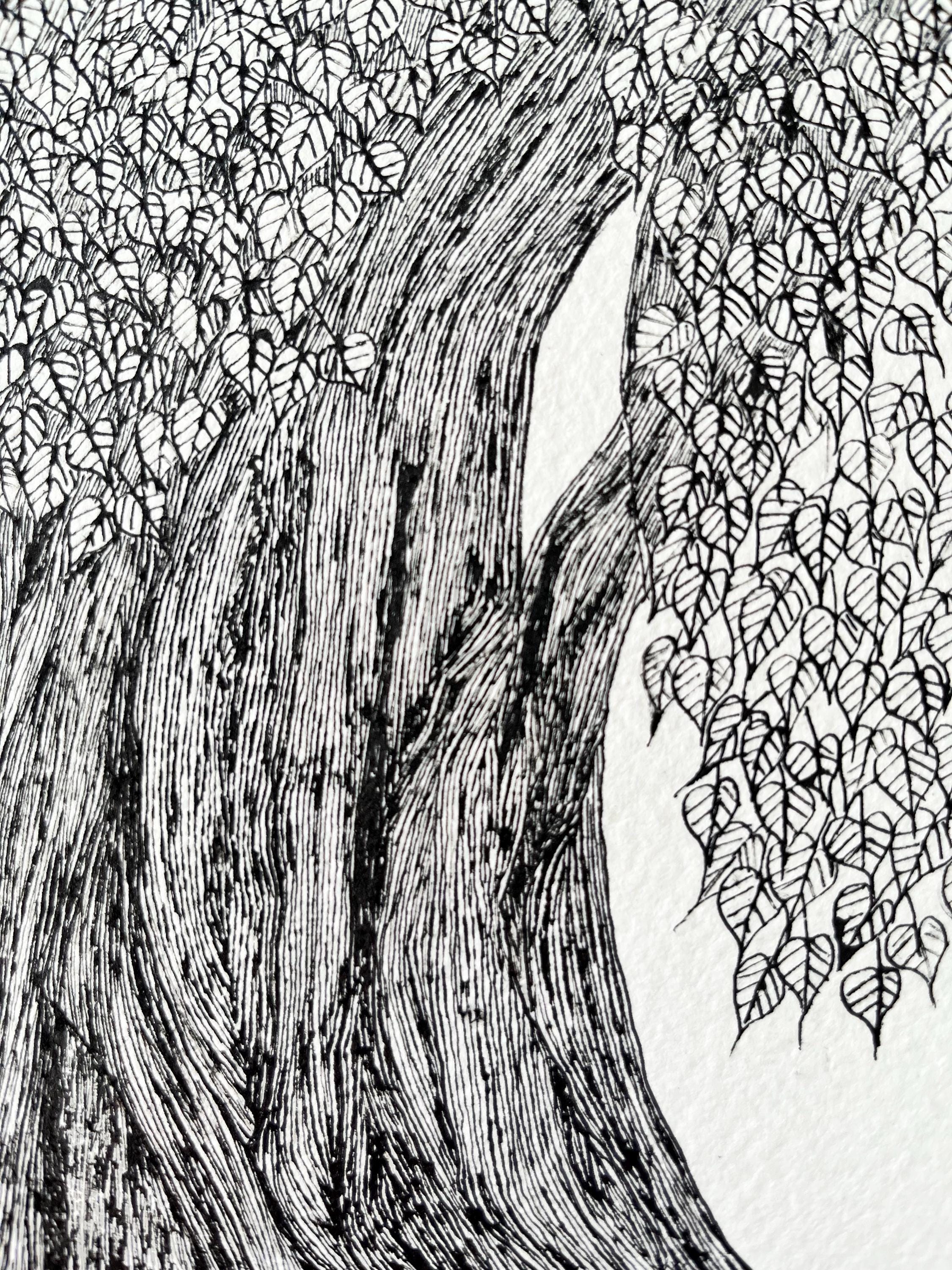 Original Ink Tree Drawing: Hand-drawn Botanical Art on Textured Paper ...