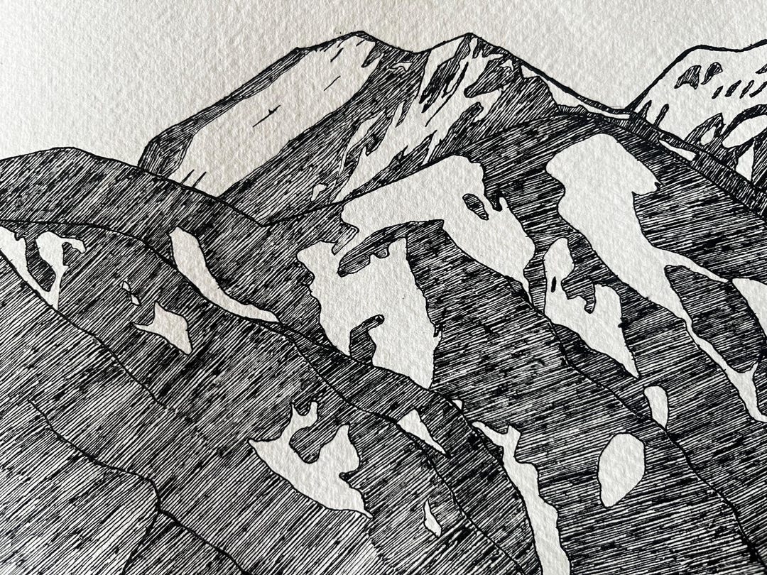 Original Mountain Landscape – Ink Drawing on Handmade Khadi Paper – A5 ...