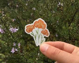 3 California Poppy Vinyl Sticker / Waterproof Orange Poppy Decal ...