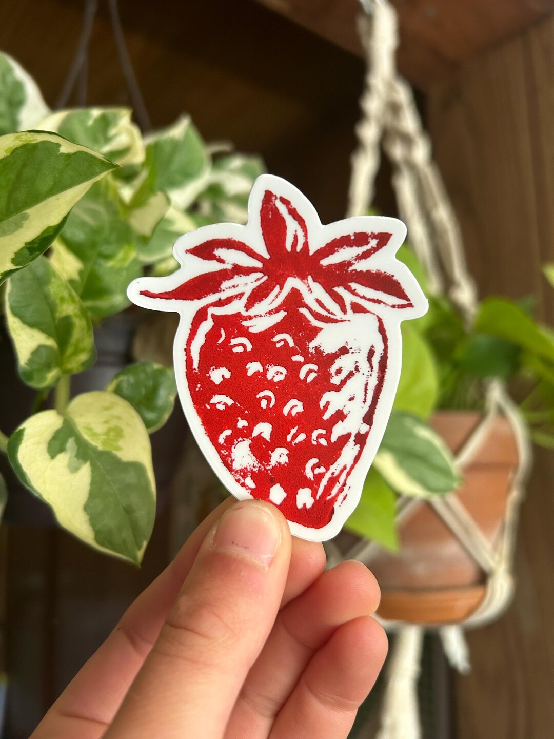 Strawberry Linocut Vinyl Sticker - Etsy