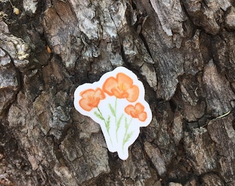 3 California Poppy Vinyl Sticker / Waterproof Orange Poppy Decal ...